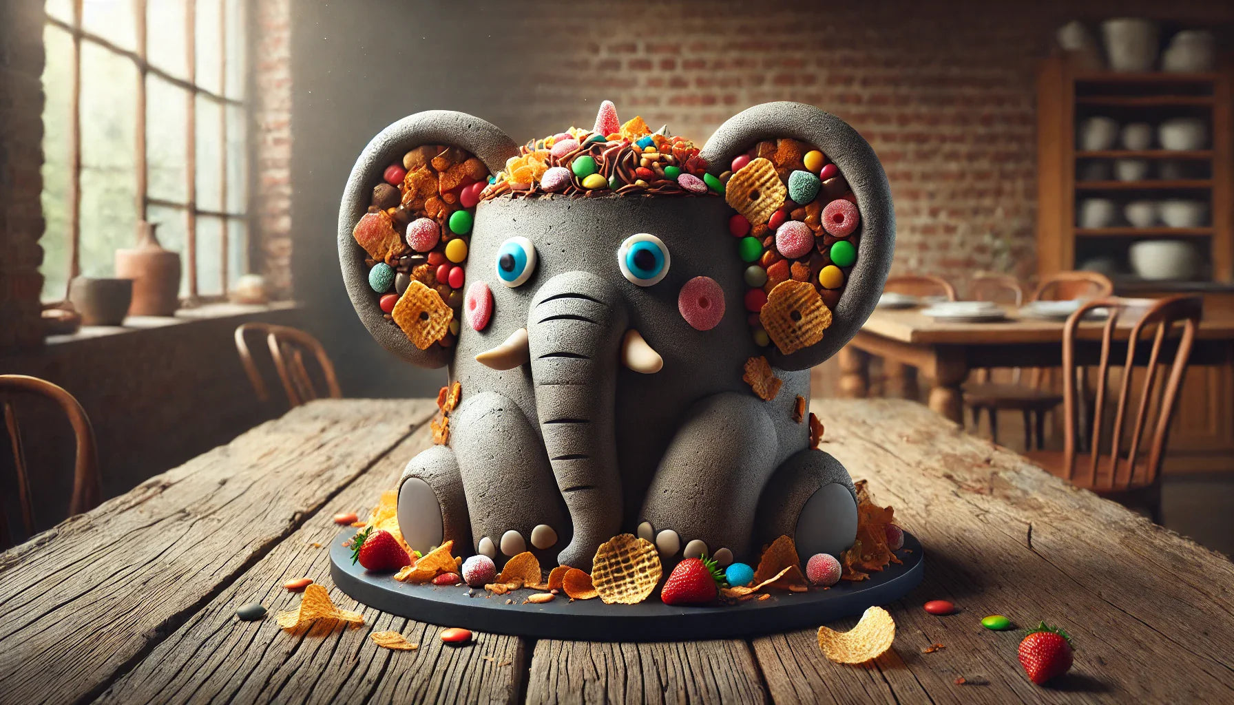 Nova's Birthday Elephant-Shaped Chocolate Cake with Strawberries, Toma ...